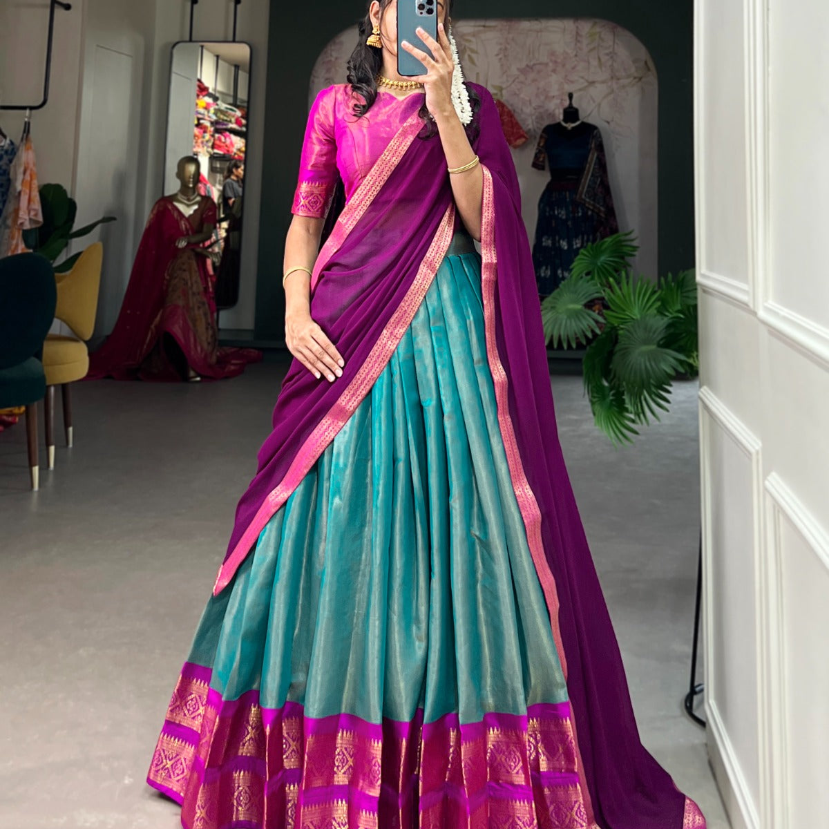South Indian Kanchipuram Langa Voni Set Full Stitched – shoppers trend