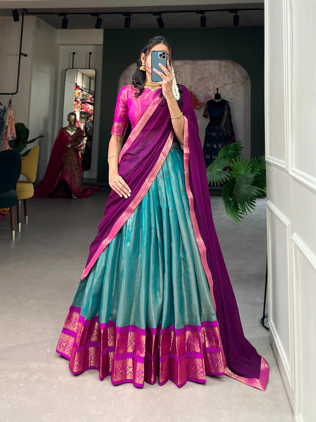 South Indian Kanchipuram Langa Voni Set Full Stitched – shoppers trend